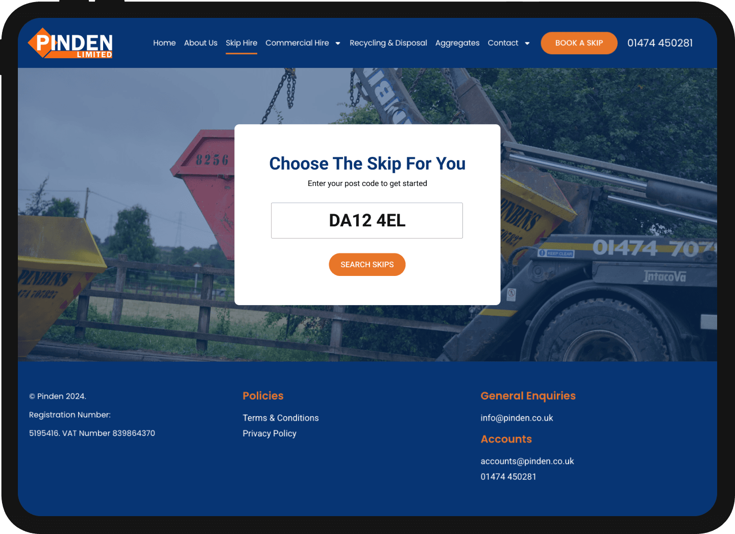 Pinden Skip Hire | 24/7 Online Booking System by Ecce